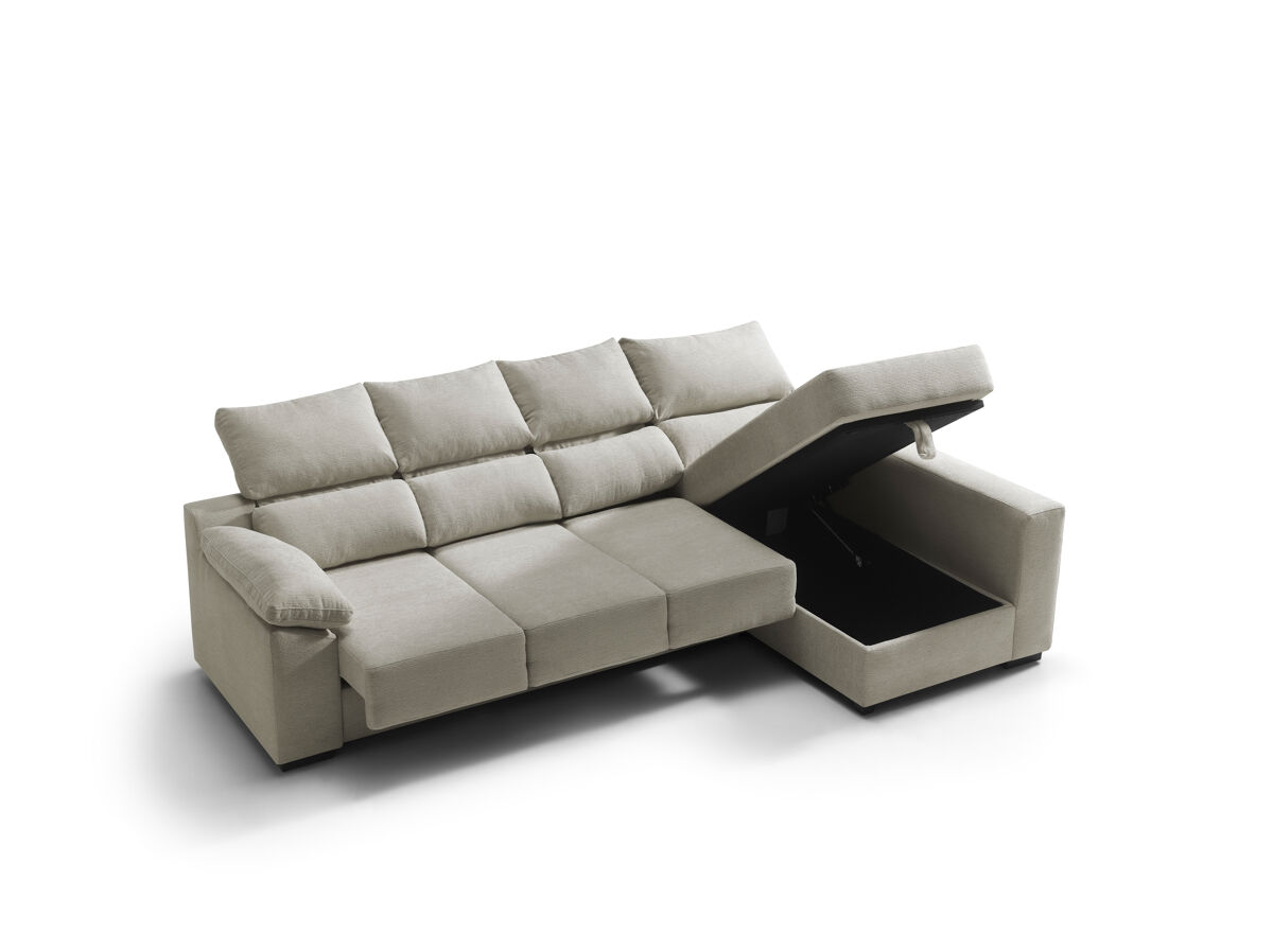 Chaise longue con arcón PALA reversible 4 plazas beige - Conforama
