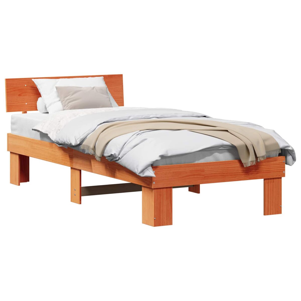Estructura de cama simple para adultos con cabecera - Marrón cera 80 x ...