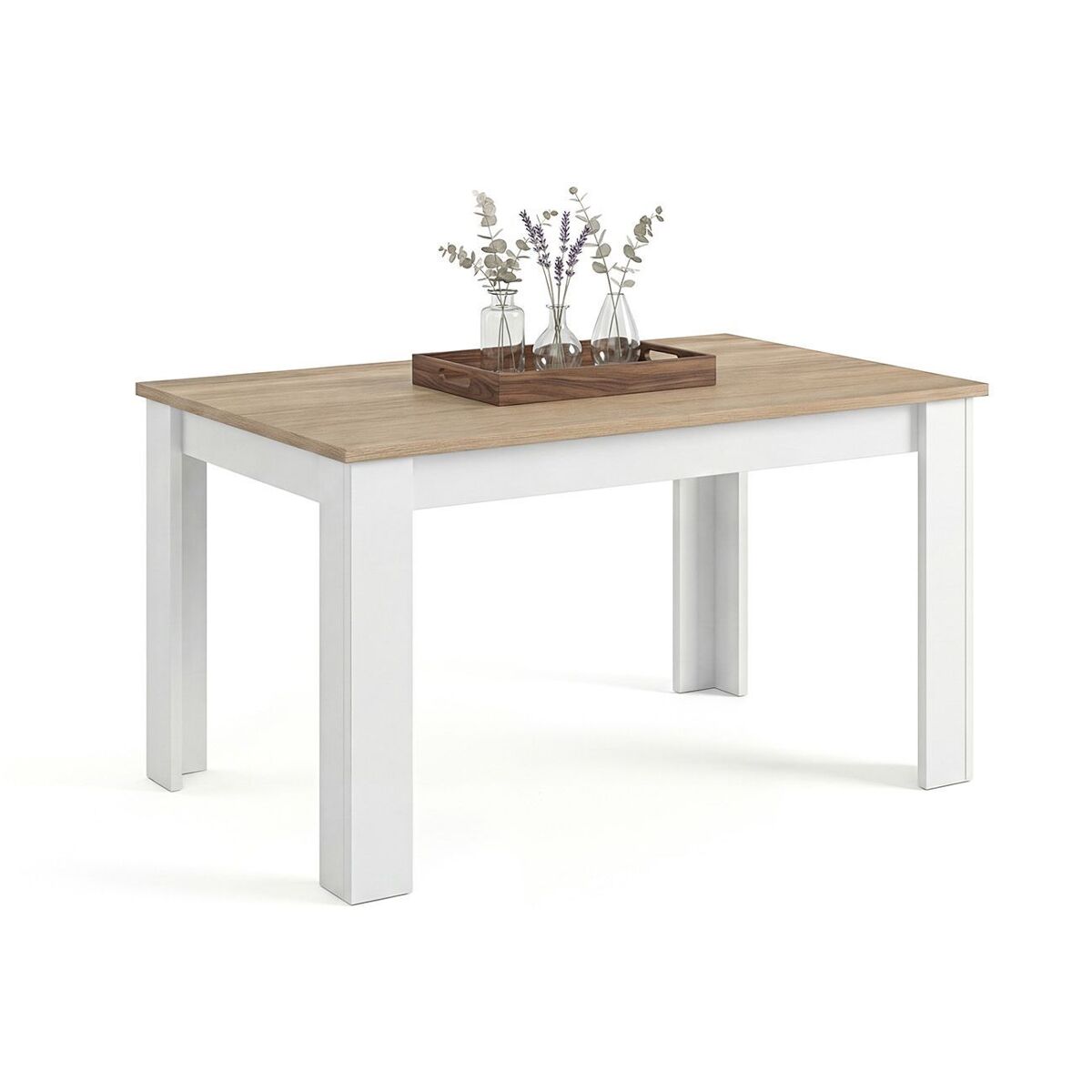 Mesa de comedor extensible blanco mate y roble canadian 140-190x90 cm ...