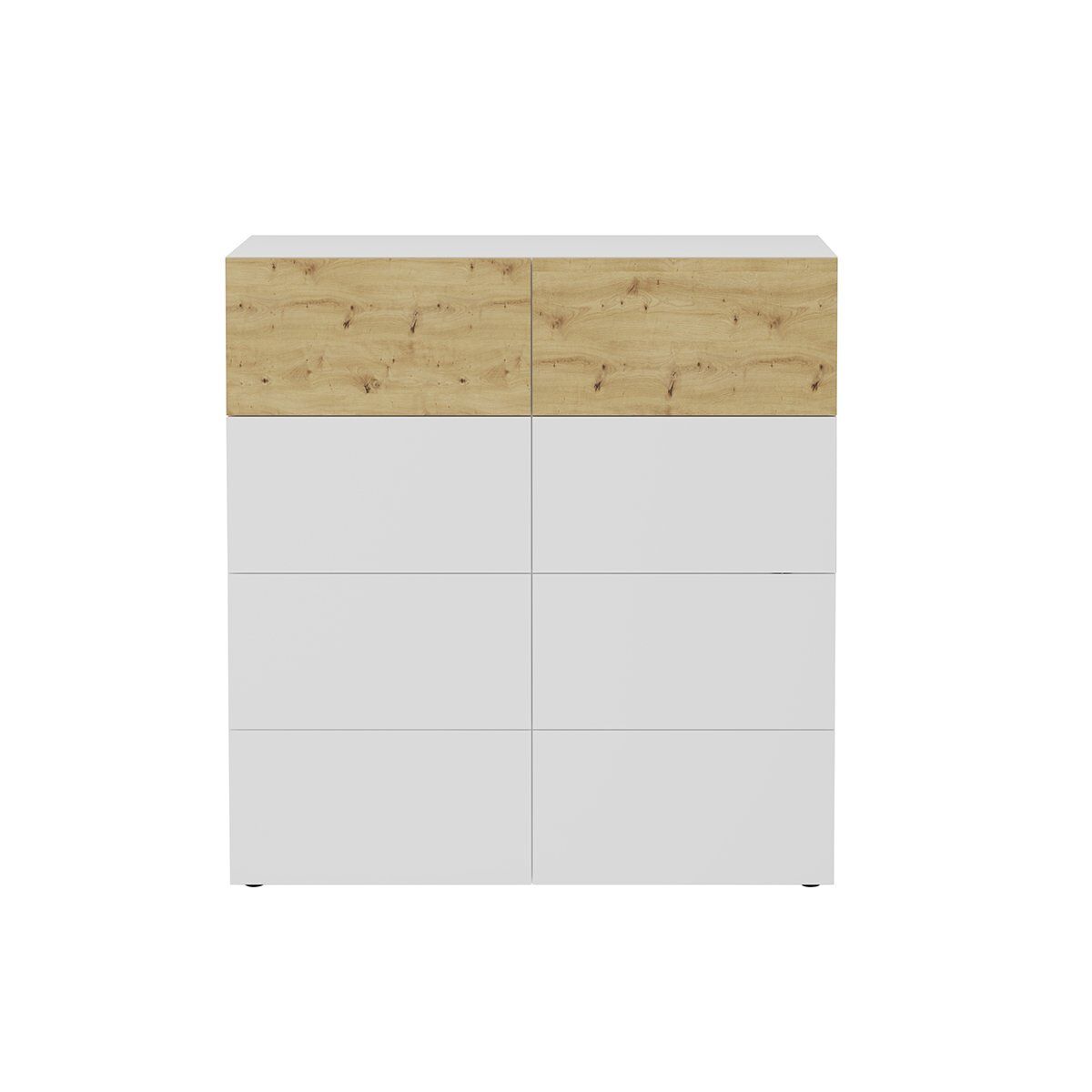 Buffet 8 cajones blanco brillante y decoración de roble Belm 5 - L109 x ...