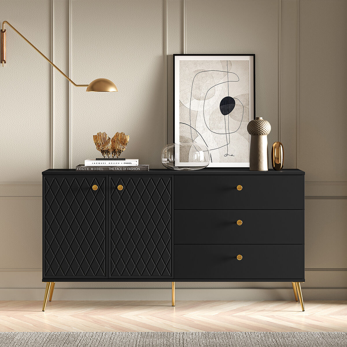 Bufé 2 puertas 3 cajones Manoé Negro - Conforama