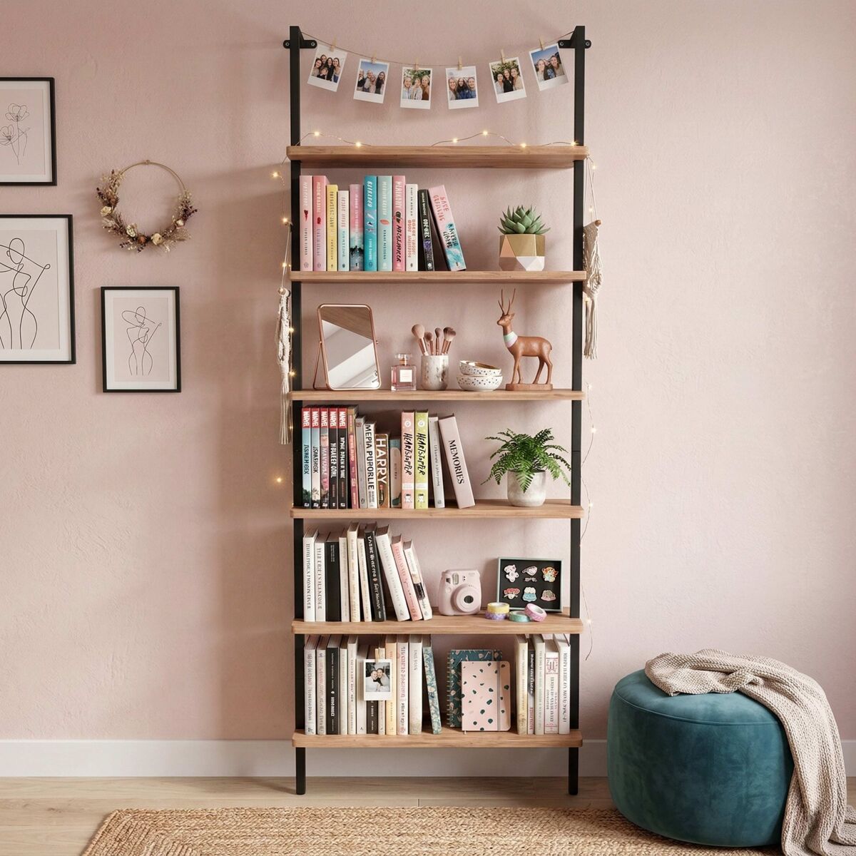 Estantería Librería Rus de Pared Roble Safir y Negro 60x183x20 cm ...