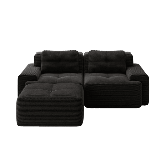 Sofá modular L 2 lugares - Assento profundo, Veludo cotelê, com otomano ...